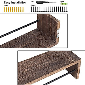 YGEOMER 4 Set Floating Wall Shelves, Nursery Book Shelf, Wall Mounted Hanging Shelves with Metal Rail for Book, Bedroom, Bathroom and Kitchen