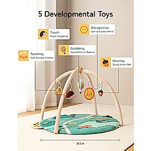 Baby Play Mat, Besrey 7 in 1 Thicker Baby Play Gym, 5 Zoo Theme Developmental Toys Tummy Time Mat, 2 Replaceable Washable Mat Cover, Soft Pillow & Cushion, Activity Gym Mat for Toddler Infant Newborn