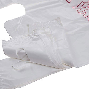 TashiBox Plastic bags with handles，thank you bags，Measures 11.5" X 6.25" X 21", 15mic, 0.6 Mil (400 Count),Reusable and Disposable Grocery Bags