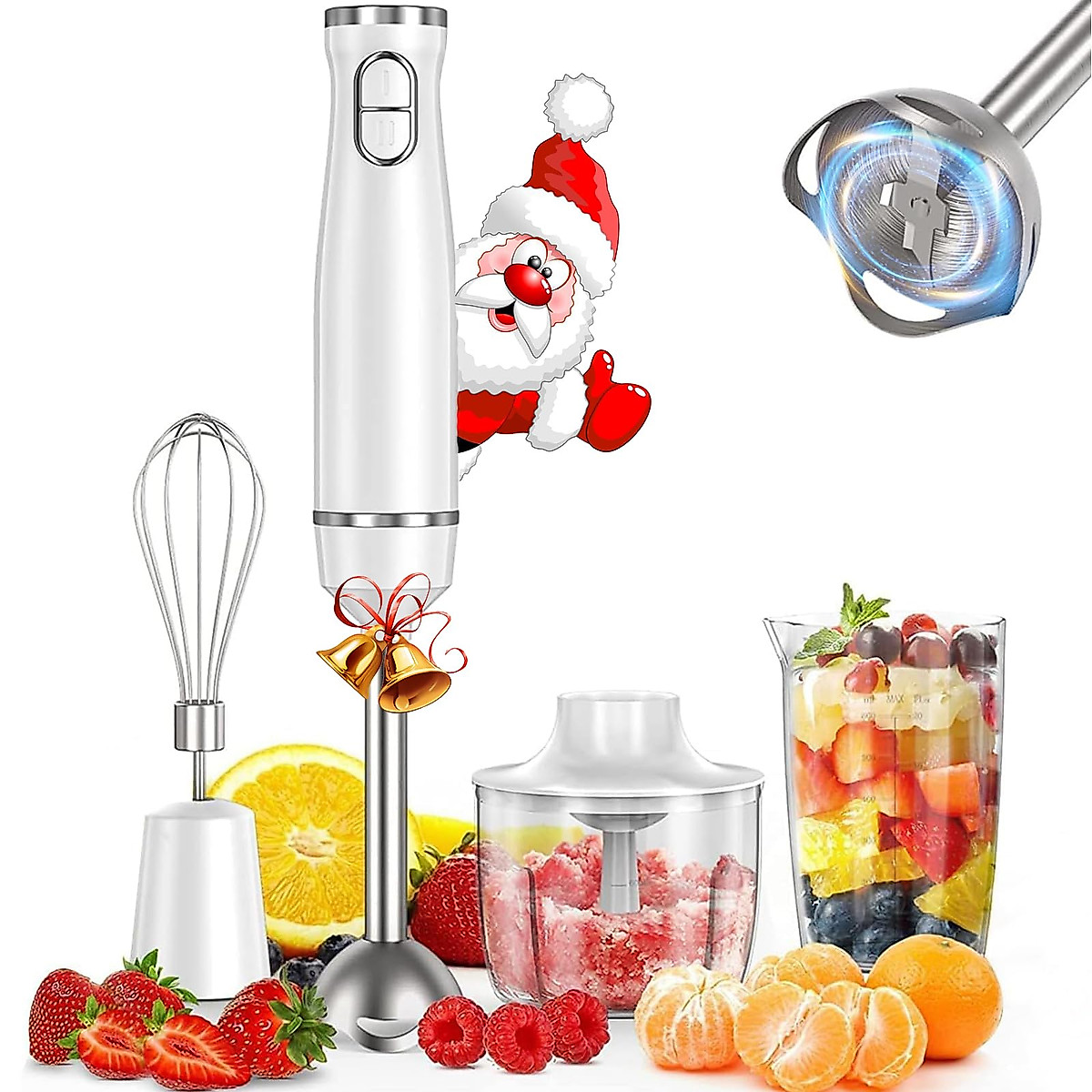 Immersion Blender Handheld, 5-in-1 Hand Blender for Kitchen, 2-Speed Stirrers Electric Whisk with 16.9OZ Food Chopper, 20.3OZ Container, Egg Whisk for Puree Infant Food Smoothies Sauces Soups