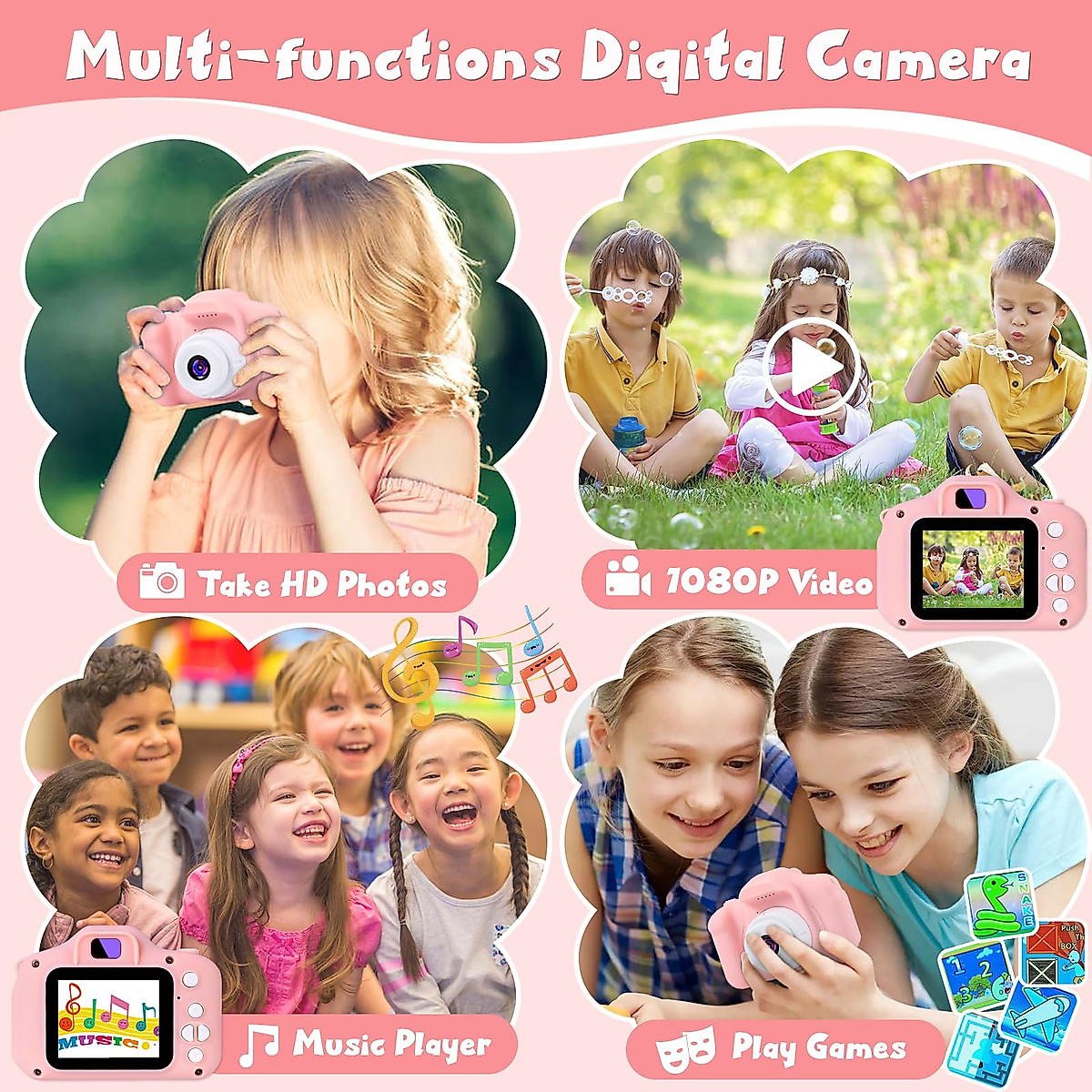 Kids Digital Camera, Toddler Camera, Kid Camera with 2 Inch Screen and 32Gb SD Card, Camera for Kids, Toys for Over 6 Year Old Girls, Birthday Gift Christmas Toy for 6 7 8 Children by Nidoot(Pink)