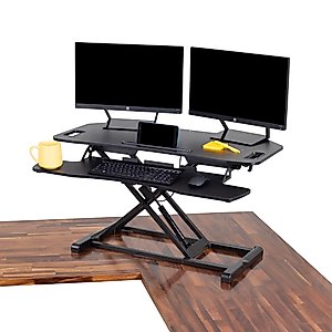 Flexpro Hero Corner Standing Height Adjustable 37 inch Desk Converter, for Cubicles & L-Shaped Desks, 2 Level Sit to Stand Workspace with Keyboard Shelf & Monitor Riser, (Black, 37 x 18 x 4.5 to 20)