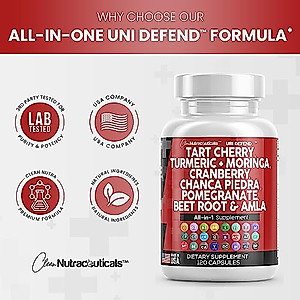 Tart Cherry Extract Capsules 20,000mg with Turmeric 8000mg Moringa 4000mg Cranberry 2000mg Chanca Piedra Celery Quercetin Beet Root ACV Pomegranate L Selenomethionine - Uric Levels - 120 Ct USA