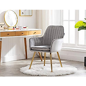 Artechworks Velvet Modern Living Dining Room Arm Chair Club Leisure Guest Lounge Bedroom Upholstered Chair with Gold Metal Legs, Gray