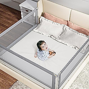 Ixdregan Bed Rail for Toddlers - Double Side Lift and Adjustable Height Bed Rails for Queen Bed, Safe & Nature Fiber Material Washable, Fits for Full-Size Bed Rail for Baby (Grey, 1 Piece, 78.7‘’)