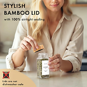 EDELHAUS Glass Spice Jars with Label and Bamboo Lids (24 x 4oz) Spice Containers with 240 Labels, Shaker Inserts, Steel Funnel, Empty Square Seasoning Organizer for Spice Rack, Cabinet, Drawer