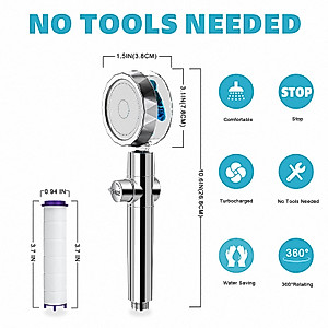 Handheld Shower Head, Kiyaosoka High Pressure Shower Heads Turbo Fan 360 Degrees Rotating, Hydro Jet Shower Head with 3 Filters Turbocharged Showerhead (Blue)