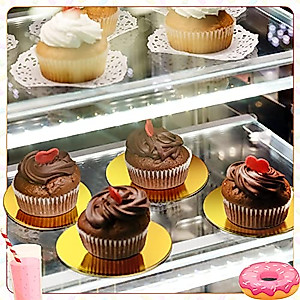 Honeydak 50 Pack Golden Cake Base Grease Proof Circle Plate Cardboard Rounds Mini Boards Laminated Mousse 4 Inch for Kitchen Baking Caking Pizza Dessert Cupcake Tiered Tray Display