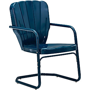 Crosley Furniture Ridgeland 3-Piece Outdoor Chair and Side Table Set, Retro Metal Bistro Patio Sets for Deck, Navy