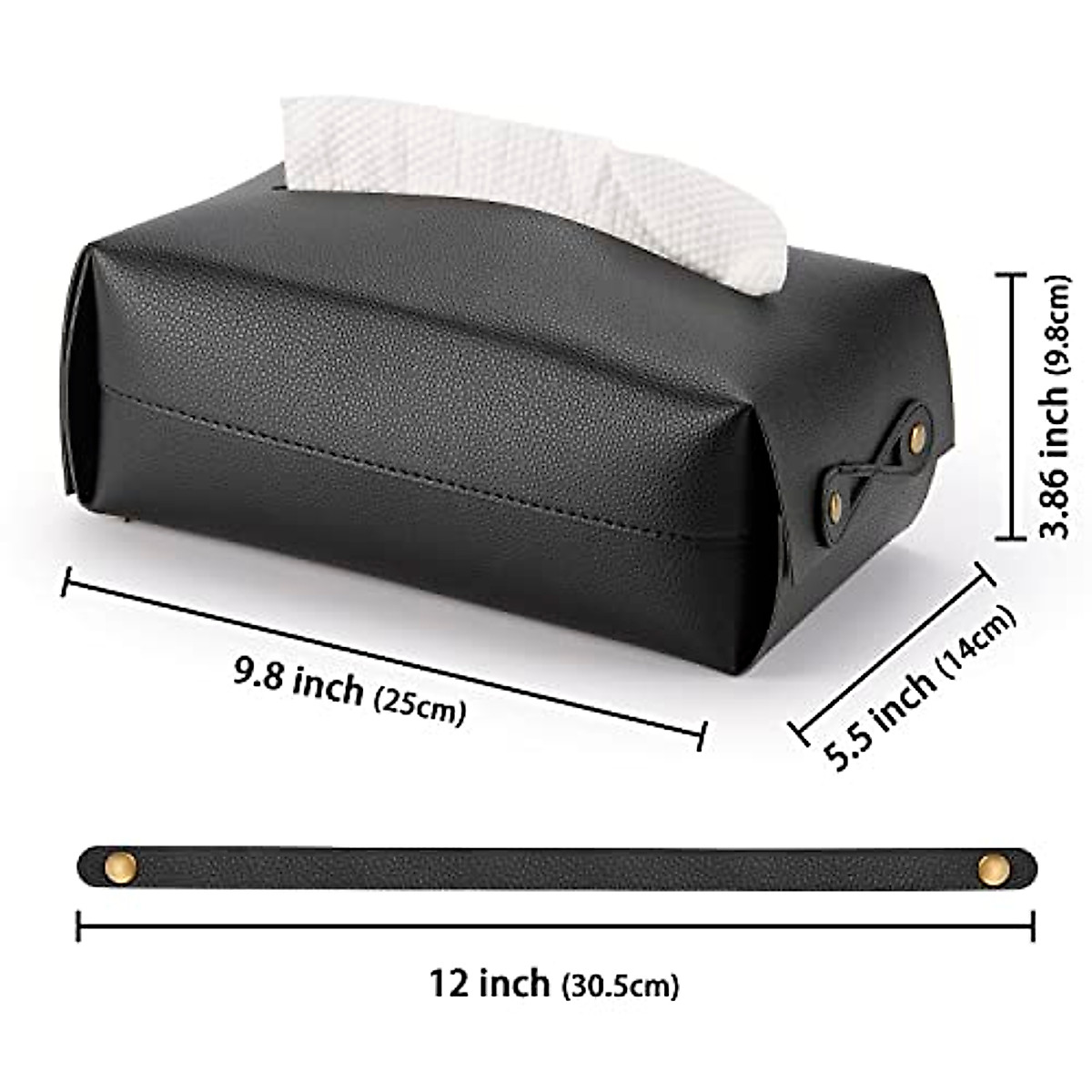 HELMDY Tissue Box Cover Rectangular: Modern Decorative PU Leather Tissue Box Organizer Holder 9.84"X5.51"X3.86" for Bathroom Vanity Countertop & Night Stands & Office Desk & Car (Black)