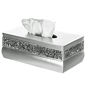 Crackled Glass Silver Tissue Box Cover Rectangular - Decorative Bling Tissue Box Holder with Beautiful Mosaic Glass - Elegant Tissue Holder for Bathroom with Durable Bottom Slider (Silver Collection)