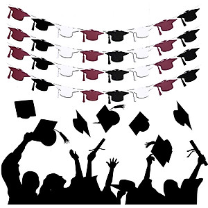 Maroon Graduation Party Decorations/Maroon Grad 2023 4pcs Graduation Hat Banner Garlands Glitter Burgundy White Black for 2023 Graduation Party Supplies