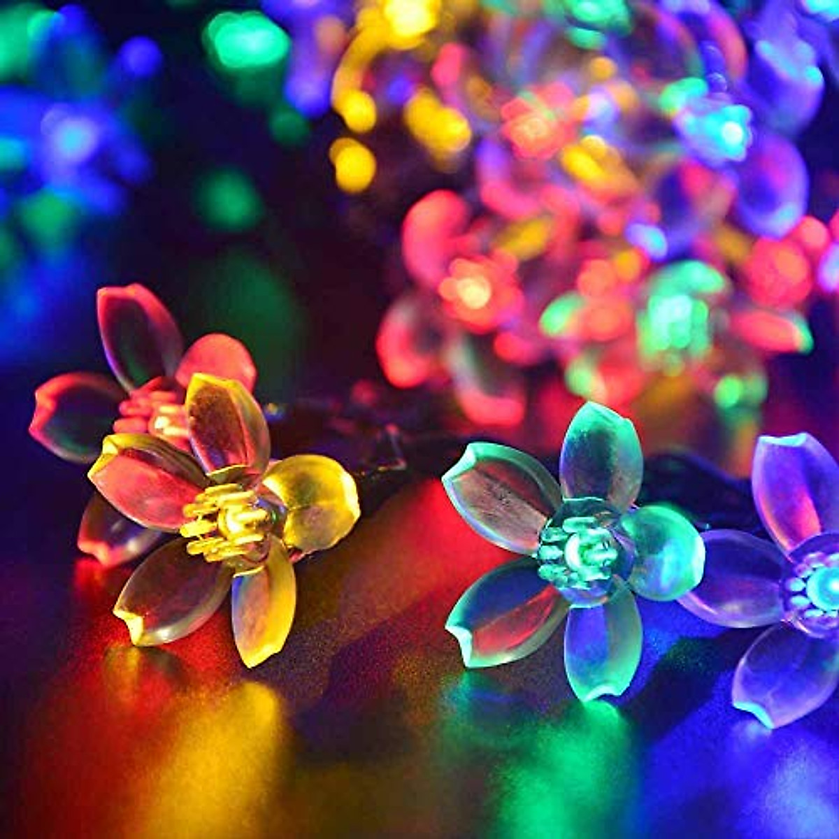 Venhoy String Lights Sakura Shape Color Solar 50LED Light String, Solar String Lights, Curtain Light, Fairy String Light, Starry String Lights, Garden, Patio, Home, Wedding, Party, Christmas