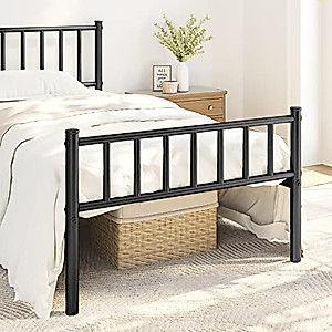 Yaheetech Twin Size Bed Frame Metal Platform Bed Frame Mattress Foundation with Spindle Headboard & Footboard/No Box Spring Needed/14 Inch Underbed Storage/Firm Support & Easy Set up Structure, Black