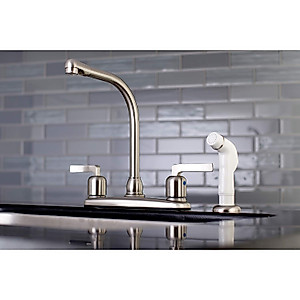 Kingston Brass FB718EFL Centurion 8-Inch Center Set Kitchen Faucet with White Plastic Sprayer, Brushed Nickel