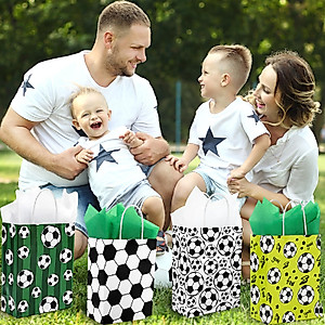Whaline 24Pcs Soccer Paper Gift Bags with Handles Sports Party Favor Bags Soccer Ball Print Candy Goodie Treat Bags for Game Day Sports Events Birthday Party Supplies