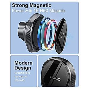 OQTIQ Wireless Car Mount Charger for Tesla Model 3 / Y Magnetic Phone Holder Fast Charging Cooling Fan Magnet Charger Compatible with Mag Safe Cases, for iPhone 14 13 12 Series (with QC 3.0 Adapter)