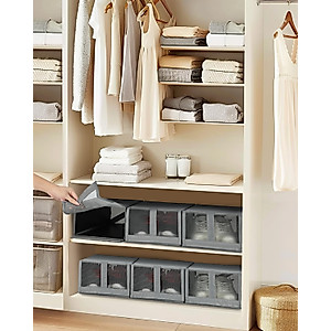 NEATJELAI Shoe Organizer for Closet Small Shoe Box Storage Containers Collapsible Stackable Breathable Shoe Storage Bins Suitable for Wardrobe Closet,4 Pieces-Gray