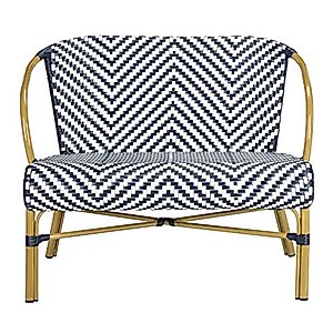 Safavieh PAT4016A Outdoor Collection Dandra Navy and White Herringbone Rattan Settee