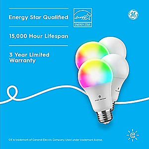 GE CYNC Smart LED Light Bulbs, Color Changing, Bluetooth and Wi-Fi Enabled, Alexa and Google Assistant Compatible, A19 Light Bulbs (4 Pack), 9.5 W