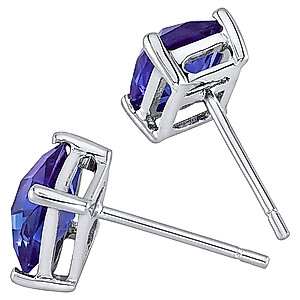 Peora 14K White Gold Created Alexandrite Earrings for Women, Color-Changing Solitaire Studs, 2.50 Carats Radiant Cut, Friction Back