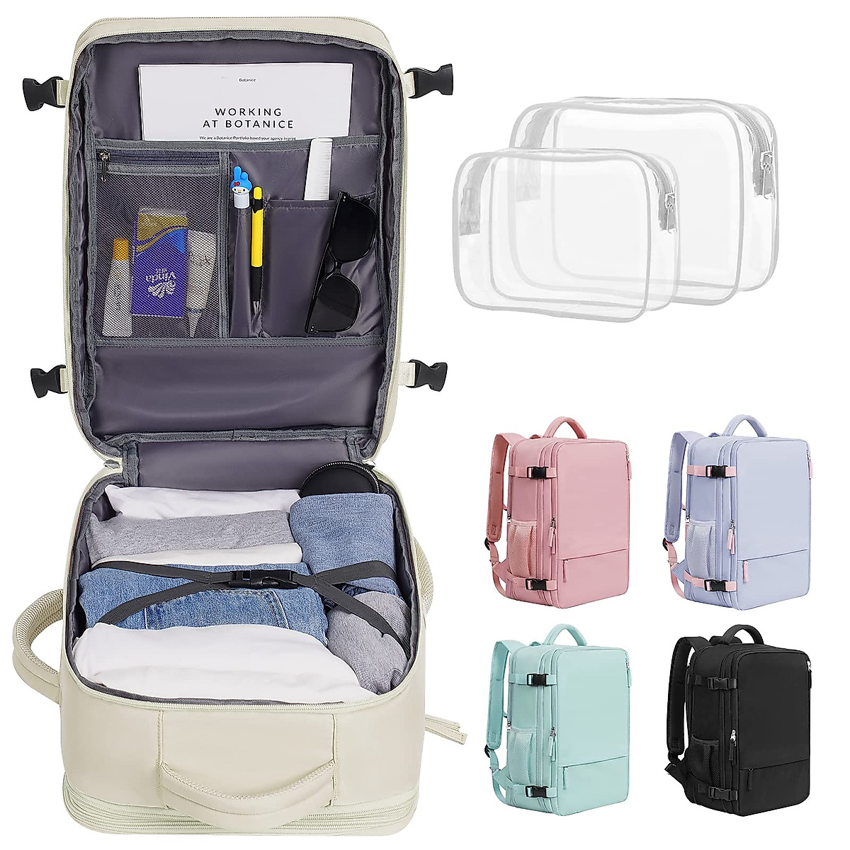 Getravel Travel Backpack For Women, Airline Approved Personal Item Bag, Carry On Backpack,17 Inch Laptop School Backpack, Waterproof Casual Overnight Bag, Hiking Backpack (Beige)