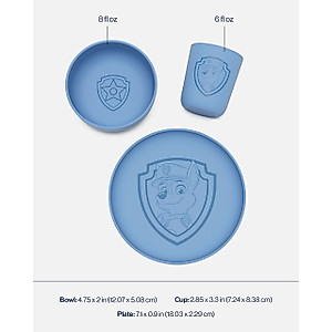 Lalo PAW Patrol Dinnerware Sets for Toddlers and Kids - Dishwasher Safe Tableware, BPA Free, Kids Dishes - Includes Bowl, Plate & Cup - 3 Pieces - Chase