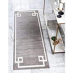 Unique Loom Uptown Collection by Jill Zarin Collection Greek Key Textured Modern Gray Runner Rug (2' 2 x 6' 0)