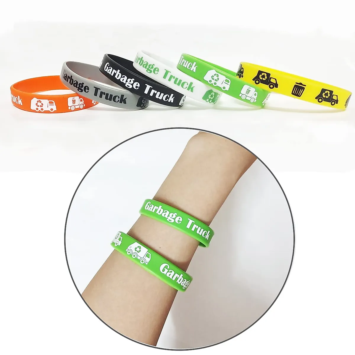 ATSMOICY 48 Garbage Truck Themed Party Silicone Wristband Bracelets - Rubbish truck Themed Baby Shower Birthday Waste Management Recycling Party Supplies Decorations Favors Rubber Bracelet