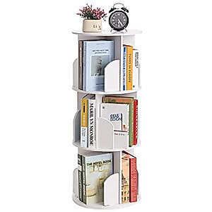 DOEWORKS 3 Tier 360 Rotation Display Bookcase, Rotating Stackable Bookshelf Organizer Storage Display Rack for Home Office, White