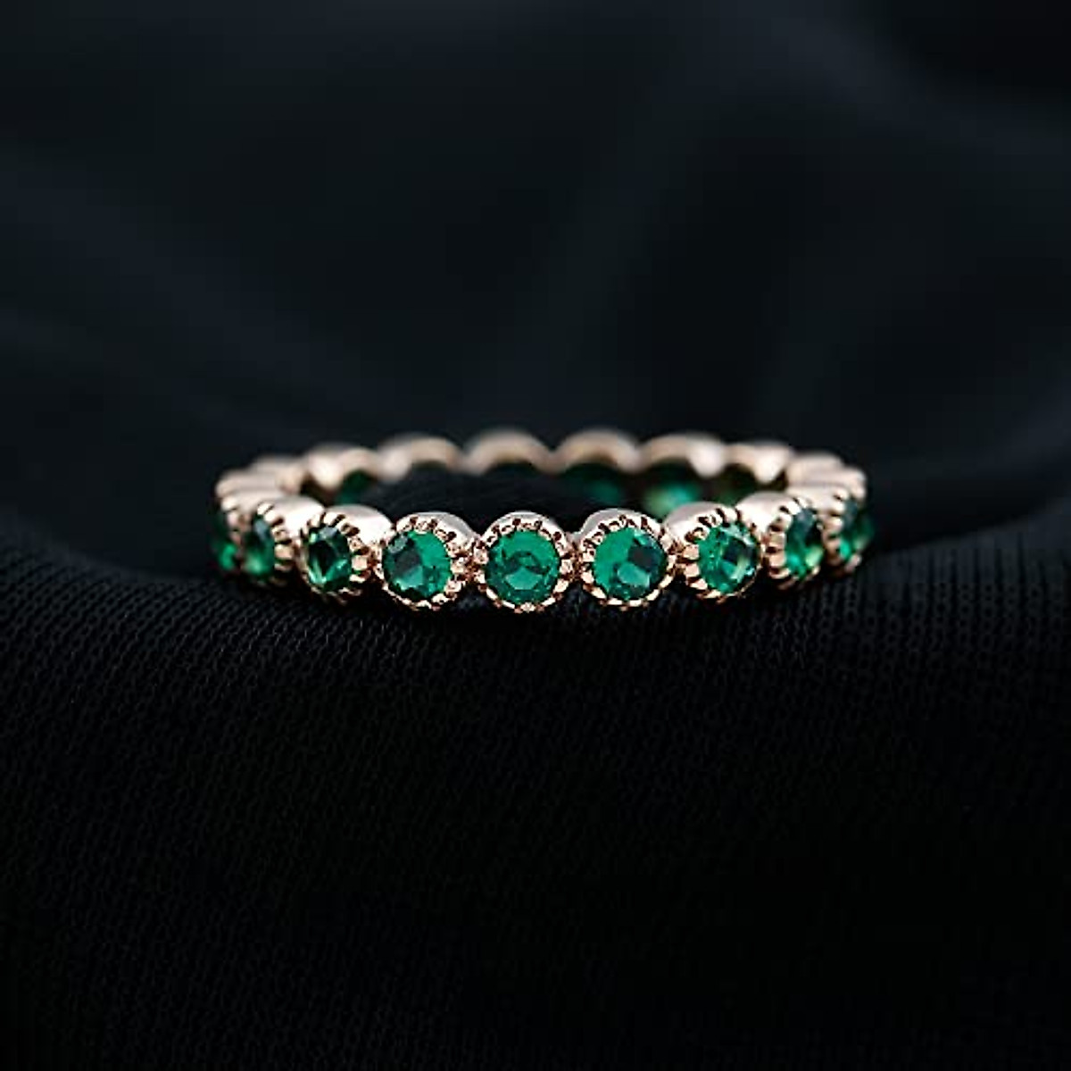 Certified Lab Grown Emerald Full Eternity Band, AAAA Quality, Emerald Wedding Ring for Women- Ready to Gift, 14K Rose Gold, Size:US 7.50