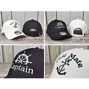 Enodtter Embroidered Captain & First Mate Hats for Men Women, Black & White Skipper Boating Baseball Caps for Couples, Nautical Marine Sailor Hats