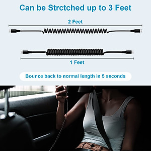 Retractable USB C Cable, 2Pack 3ft Coiled USB-C to Type C Fast Charge Cord for Car, USB-C Charging Cable for iPhone 15/15 Pro Max, Pixel 8 7 Pro 7a 6 5 4 XL,Samsung Galaxy S24 S23 Ultra S22 A54 A14 5G