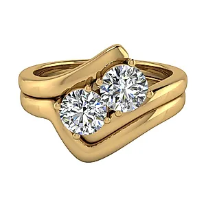 2-Stone Diamond Wedding Ring Set for Women 14K Gold 0.36 carat (G,VS) (Ring Size 10)