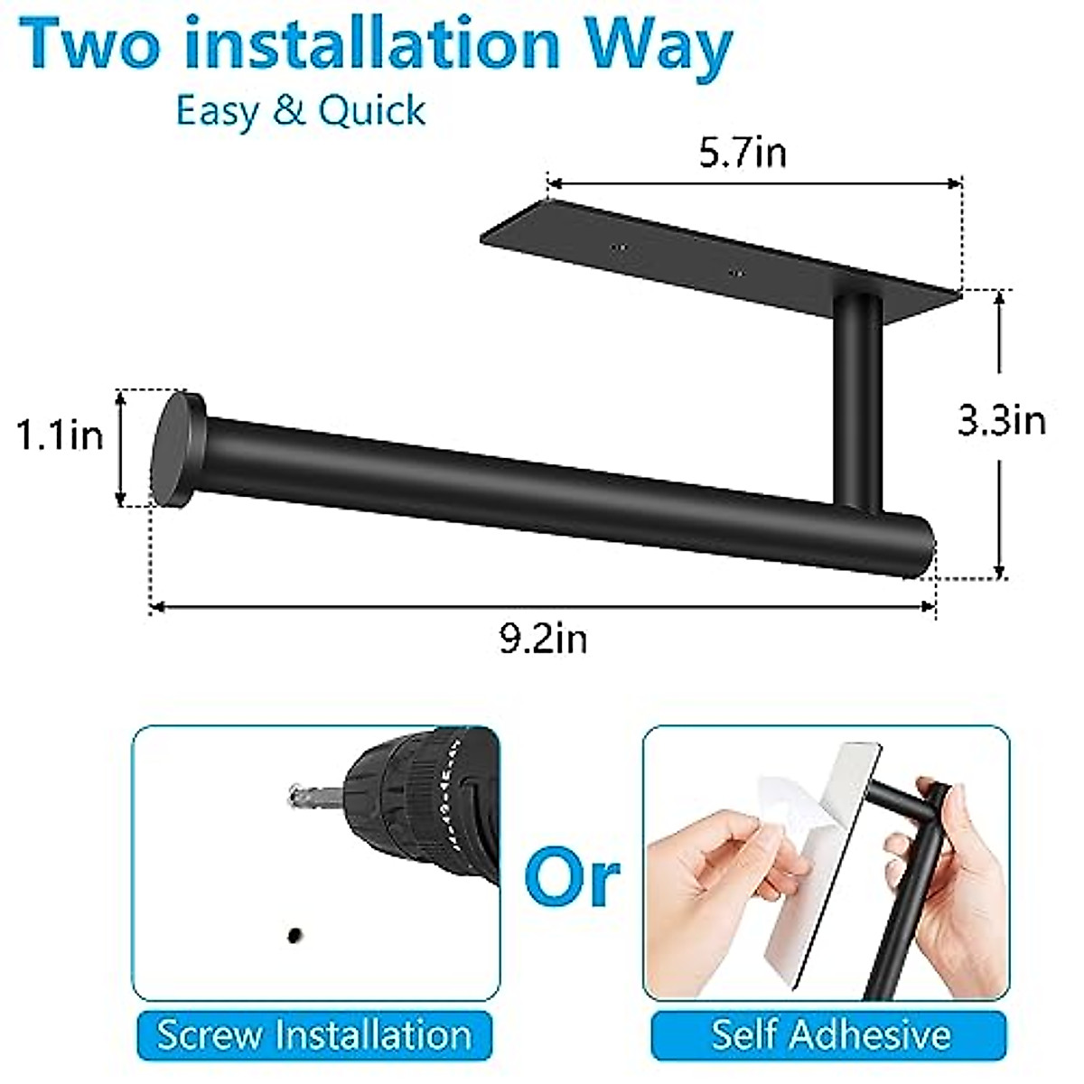 Baocuz-9 Inch Self Adhesive Hand Towel Holder, SUS 304 Stainless Steel Wall Mounted Towel Holder, Suitable for Bathroom, Kitchen, Cabinets（Black）