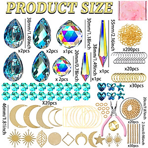 370 Pcs Crystal Suncatcher Kits Hanging Chandelier Crystals Prisms Parts Rainbow Maker Pendants for Stained Glass Window Hanging DIY Sun Catchers Beads Indoor Window Outdoor Garden Decor (Gold)