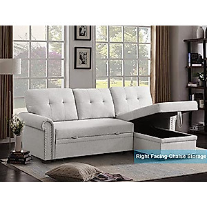Small Sectional Sofa Bed Sleeper Couch Pull Out Couch Bed with Storage Chaise for Apartment,Living Room, Basement, Guest Room, Grey