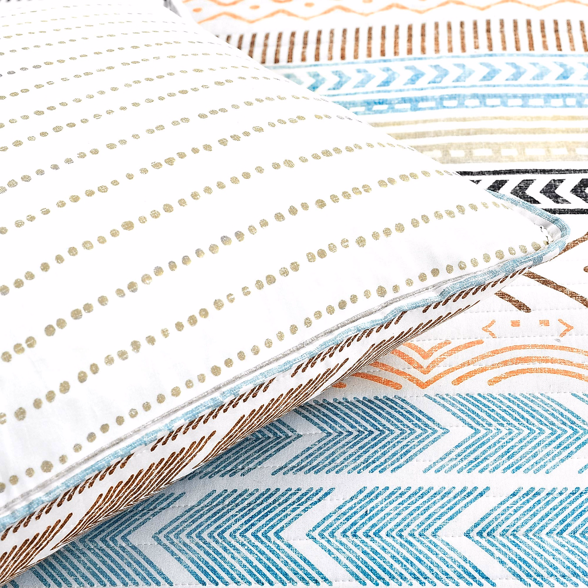 Lush Decor Hygge Geo Pattern Striped 3 Piece Quilt Bedding Set, King, Neutral & Multicolored