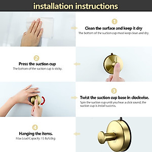 DGYB Suction Cup Hooks for Shower Set of 4 Gold Towel Hooks for Bathrooms Waterproof Stainless Shower Hooks for Inside Shower 15 Lb Bathroom Hooks for Towels