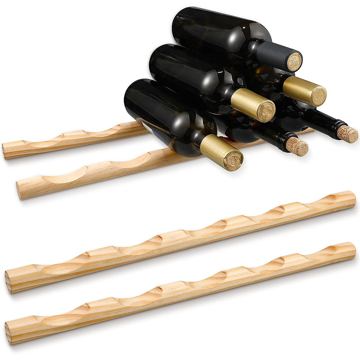 Barydat 4 Pcs Compact Wooden Wine Rack Wood Wine Bottle Holder Countertop Wine Holder Stand Display Wine Rack Shelf Small Stackable Wine Bottle Storage Organizer for Cabinet Fridge Tabletop Bar