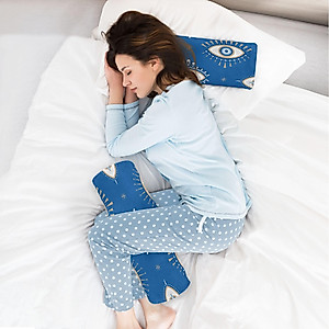 xigua Evil Eyes Blue Neck Roll Pillow for Neck Relief with Removable Washable Cover - Memory Foam Round Cylinder Bolster, Ergonomically Designed for Head, Neck, Back, and Legs