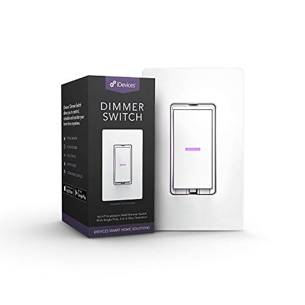 iDevices Dimmer Switch - Wi-Fi enabled smart dimmer switch; Works with Alexa, Siri, & the Google Assistant; Single pole, 3- & 4-way , White - IDEV0009