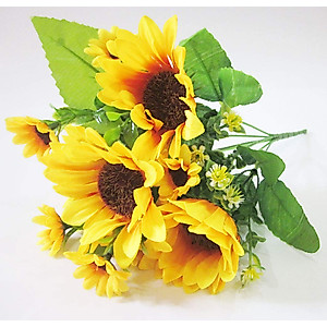Artfen Artificial Sunflower Bouquet 5 Bunch Artificial Silk Flower Plant Home Hotel Office Wedding Party Garden Craft Art Decor 13 inch High