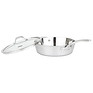 Viking Culinary Contemporary 3-Ply Stainless Steel Sauté Pan, 4.8 Quart, Includes Glass Lid, Dishwasher, Oven Safe, Works on All Cooktops including Induction