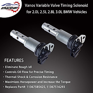 11367585425 Vanos Solenoid Variable Valve Timing VVT Solenoid 2 Pcs | Compatible With BMW 325i 328i 330i 335i 525i 528i 530i 535i E60 E90 N52 N54 & More | Replaces# 11367585425, 11367516293