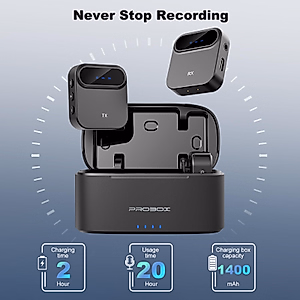 Probox BT08 Wireless Lavalier Microphone with Noise Cancellation, 650ft Transmission Range, 20H Battery Life, Compact All-in-One Lapel Microphone System for DSLR Camera/iPhone/Android/PC/Streaming