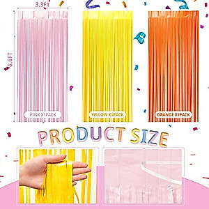 Juexica 3 Pack Groovy Foil Fringe Curtain Groovy Photo Booth Foil Curtain Backdrop Boho Party Decorations Groovy Party Decorations (3.2 x 6.6 ft),Orange, Yellow, Pink