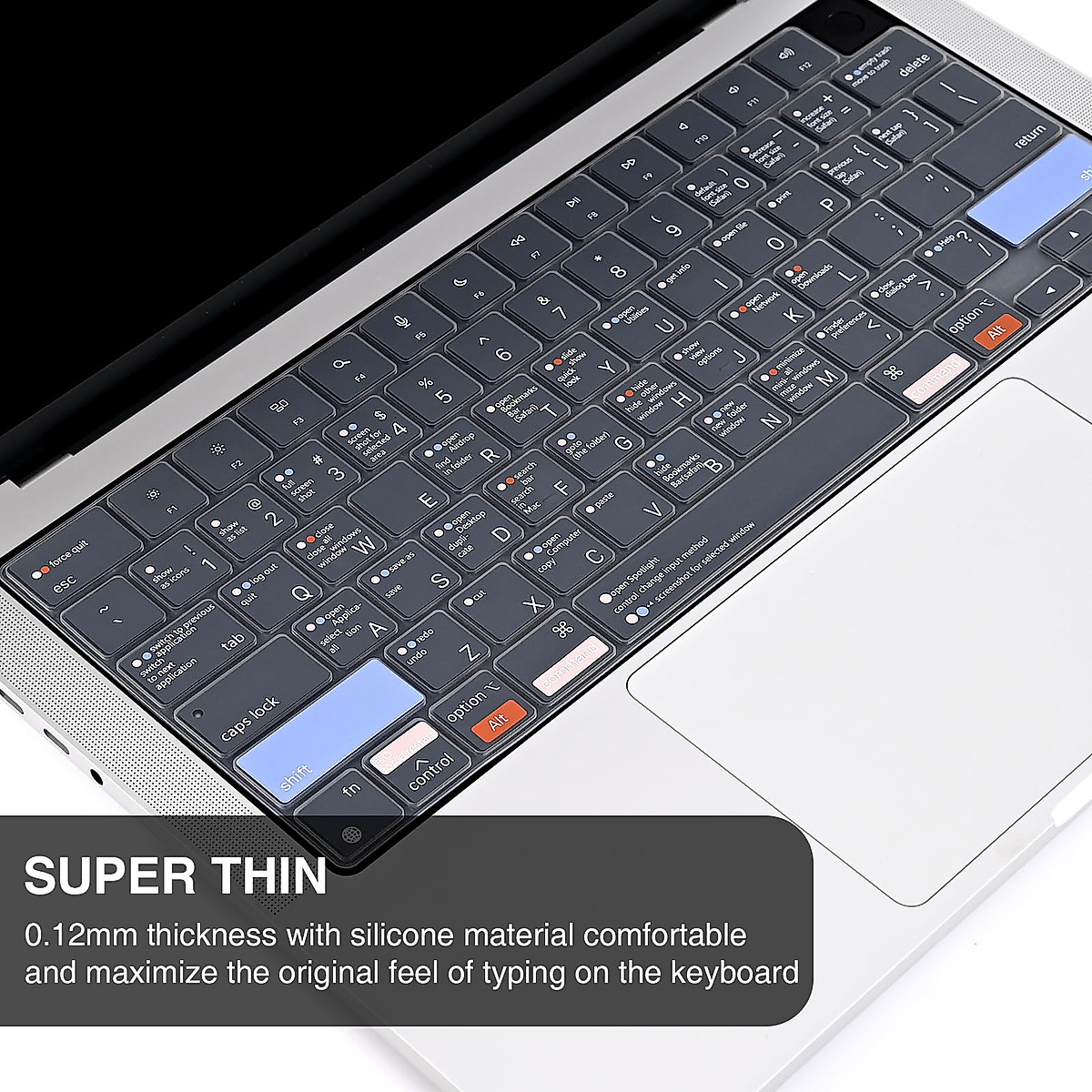 EooCoo Premium MacOS Shortcut Keyboard Cover Skin Ultra Thin for MacBook Air 15" 13.6" M4 M3 M2 Chip 2024-2021,MacBook Pro 14" 16" M4 M3 M2 M1 Pro Max Chip, Gray