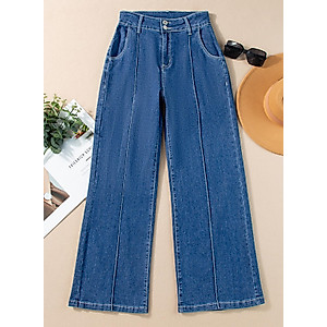 Sidefeel Womens Wide Leg Jeans Casual Baggy High Waisted Stretch Denim Pants Size 8 Blue