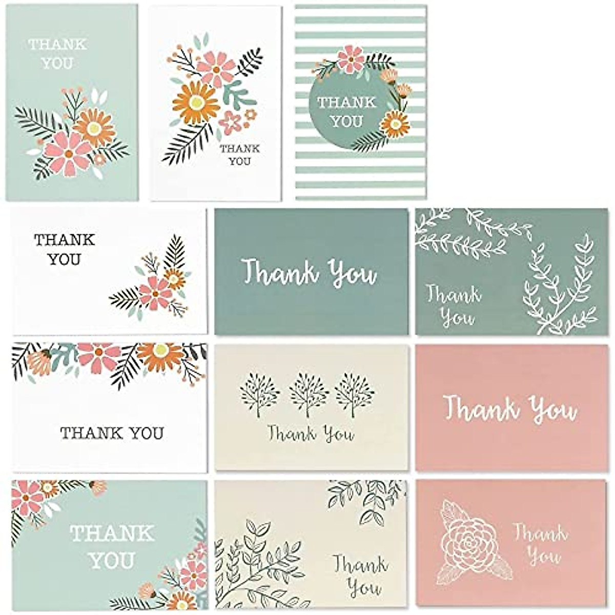 96-Count Thank You Cards with Envelopes, Bulk Box Set Blank Thank You Greeting Notes for Baby and Bridal Shower Graduation Birthday Wedding Party, 12 All Occasion Assorted Floral Designs, 4 x 6 inches
